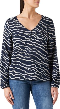 Tom Tailor Damen Bluse mit Knopfleiste 1030092, 28945 - Navy Structure Print, L