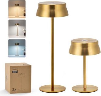 Philips Lampe de Table Sans Fil, Bureau LED Portable pour Extérieur, Alimentée par Batterie Rechargeable, 2 Hauteurs Réglables, Contrôle Tactile et 3 Couleurs