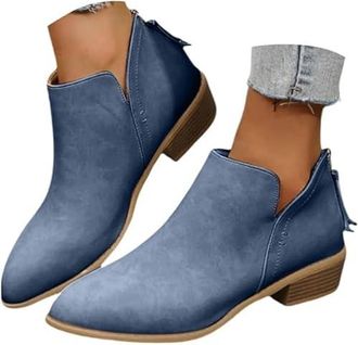 Generic Bottines pour femme &agrave; talon bas &eacute;pais et confortables &agrave; enfiler - Bottines courtes d&eacute;contract&eacute;es western avec d&eacute;coupe en V - Chaussures dautomne &agrave; tal