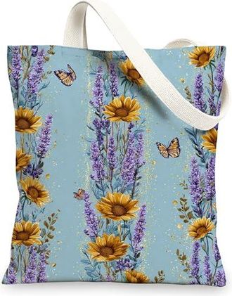 Generic Sacs fourre-tout en toile à motif floral réutilisables, légers et lavables avec bandoulière pour lextérieur, les voyages, la plage, les pique-niques, 