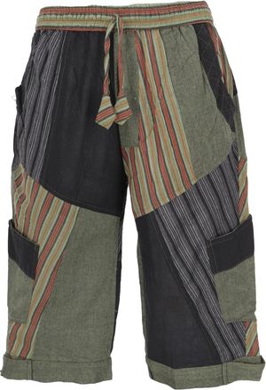 Guru Shop Patchwork Yogahose, Goa Hose, Goa Shorts - Schwarz/gr&uuml;n, Herren, Baumwolle, Size:S
