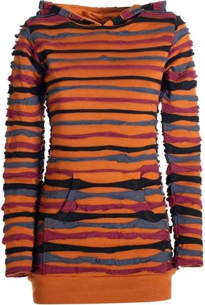 vishes Alternative Bekleidung - Damen Kapuzenshirt Pullover Hoodie PSY Shirt mit Kapuze gestreift Streifen orange 48-50