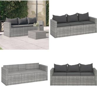 vidaXL Gartensofa 3-Sitzer mit Kissen Grau Poly Rattan - Gartensofa - Outdoor-Sofa - Lounge M&ouml;bel - Gartenm&ouml;bel - Rattan-Sofa - Home & Living