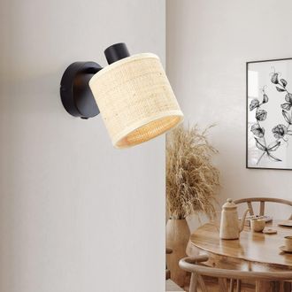 Inspire Wandleuchte - CARVI - 1 x E14 Max 28 W - L. 17 cm - Raphia - Metall Schwarz - Boh&egrave;me-Wandlampe