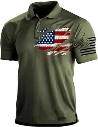 Generic Polo d&eacute;t&eacute; imprim&eacute; tendance pour homme, haut ajust&eacute; &agrave; col rabattu avec boutons, chemise d&eacute;contract&eacute;e graphique du jour de lind&eacute;pendance am&eacute;ricaine, dou