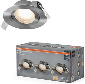 Osram Spot Set LED Einbaustrahler, 4,9W, 200lm, 2700K, &Oslash;90mm Deckenspot, 120&deg;, Satin-Nickel, schwenkbar, 3er-Set