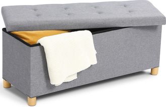 IDMarket Bank Truhe Aufbewahrung auf Fu&szlig; 100 cm Stoff hellgrau