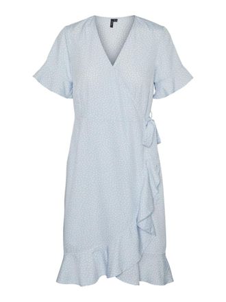 Vero Moda Vero Moda Womens VMHENNA 2/4 WRAP Frill Dress WVN NOOS Kleid, Skyway/AOP:White Tiny dots, XL