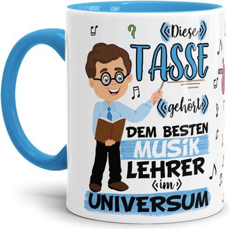 Tassendruck Tasse Bester Musik-Lehrer im Universum - Schule/Abi/Abschied/Geschenk-Idee/mit Spruch/Innen & Henkel Hellblau
