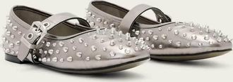 AllSaints Holly - Flache Ballerinas in Silber mit Nieten-Grau