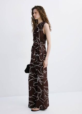 Mango Pantalon wideleg imprim&eacute; marron - Femme - 34 - MANGO