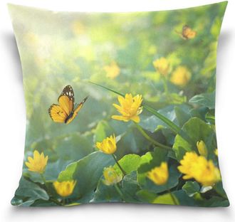 Linomo Kissenbezug 40x40 cm, Frühling Blume Schmetterling Dekorative Kissenbezug Kissenhülle für Couch Sofa Bett Hause