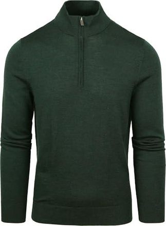 Suitable Pull-over &agrave; demi-fermeture &Eacute;clair en laine m&eacute;rinos Vert Fonc&eacute; - Taille - V&ecirc;tements pour Homme - Coupe Ajust&eacute;e - Laine - Parfait pour lAutomne et lHive