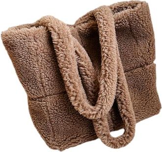 BESTONZON Paquet Fourre-Tout Duveteux Grosse Capacité en Peluche Douce Marron Paquet Bandoulière pour Femmes en Peluche Réutilisable pour Shopping et Usage Quot