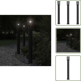 vidaXL Wegeleuchten mit Bewegungsmelder 3 Stk. Schwarz 110cm Edelstahl - Outdoor-Beleuchtung - Gartenlampe - LED-Lampe - Bewegungsmelder - Edelstahl - The