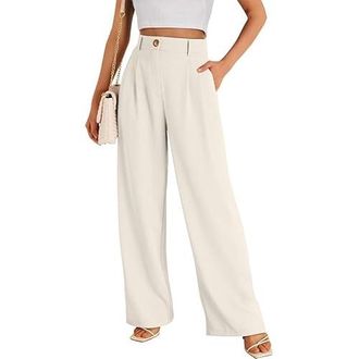 Generic Pantalon habill&eacute; &agrave; jambe large pour femme - Taille haute - Pantalon d&eacute;contract&eacute; avec poches - Pantalon habill&eacute;, beige, XS