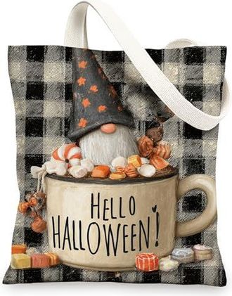 Generic Sacs fourre-tout en toile sur le thème dHalloween, sacs à provisions réutilisables, rustiques, légers et lavables, noir, 13x15 Inch