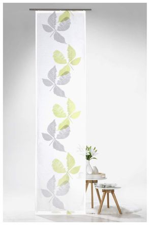 Heimtexland Schiebegardine Batist Pure Nature Blätter 245x60 Flächenvorhang Schiebevorhang Transparent Weiß Grün Typ638