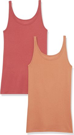 Amazon Essentials Damen Schmal geschnittenes Tanktop mit dünnem Trägern, 2er-Pack, Braun/Ziegelrot, XXL