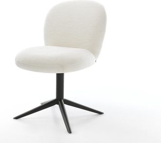 DELIFE Drehstuhl Nube-Flex Bouclé Soft Beige Fußkreuz Schwarz 360° drehbar Wippfunktion Taschenfederkern, Esszimmerstühle