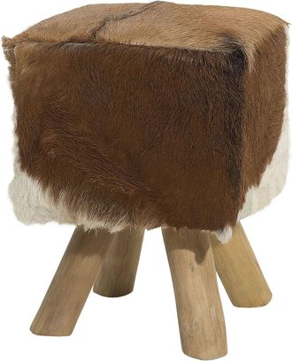 Beliani Schöner Hocker Lammfell Teakholz Braun/Weiß Boho-Stil Dalton