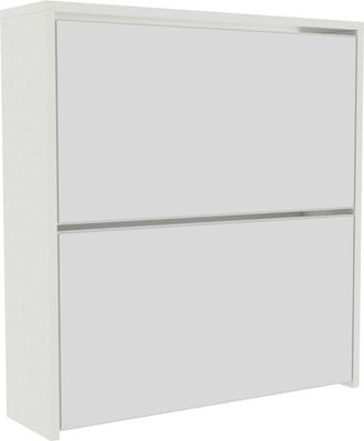 Home Discount Welham meuble à chaussures miroir 2 tiroirs, armoire de rangement pour entrée H 68,1 x L 62,4 x P 16,5 cm, Blanc