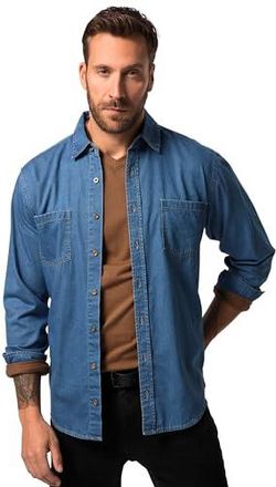 JP1880 Hommes Grandes Tailles L-8XL Chemise en Jean, Manches Longues et col Kent. Coupe Modern Fit. Jusquau 8 XL. Bleu Jean 8XL 822885902-8XL