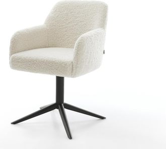 DELIFE Drehstuhl Greg-Flex Teddystoff Beige Fu&szlig;kreuz Schwarz 360&deg; drehbar Wippfunktion Taschenfederkern, Esszimmerst&uuml;hle