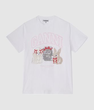 Ganni T-Shirt Basic Cotton Jersey Cute Animals Bright White