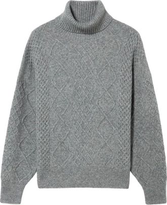 Oltre Femme, Pulls, Gris, Taille: 42/44 FR Pull Col Roul&eacute; en Laine M&eacute;lang&eacute;e avec Motif Tricot&eacute; en Losanges