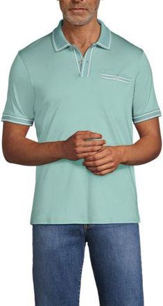 Lands End Supima Poloshirt mit Brusttasche, Herren, Größe:56-58 regular, Blau, Baumwolle, by Lands End