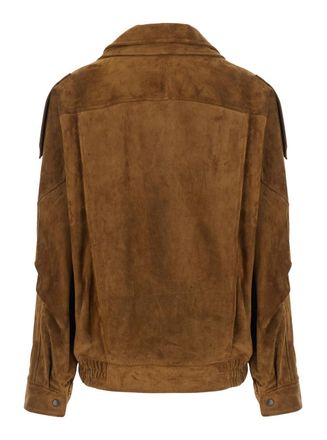 Saint Laurent Womens Jacket Brown Suede Calf Leather Coat