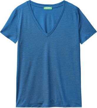 Benetton Damen 3nlhe4249 T-Shirt, blau, X-Small