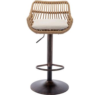 Liberte Libert&eacute; - Lot de 2 tabourets de bar modernes en rotin - Hauteur r&eacute;glable - Repose-pieds et coussin en lin beige - Capacit&eacute; 150 kg