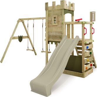Fatmoose Spielturm Ritterburg BoldBaron Boost XXL mit Schaukel & salbeigr&uuml;ner Rutsche, Outdoor Kinder Kletterturm mit Sandkasten Leiter & Spiel-Zubeh&ouml;r f&uuml;r den