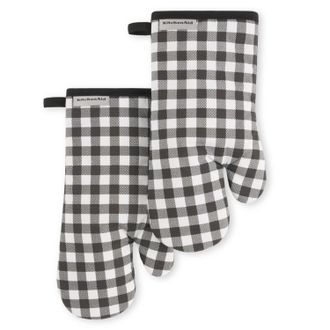 KitchenAid Gingham-Ofenhandschuh-Set, 2er-Pack, Mattschwarz, 17,8 x 33 cm