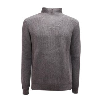 Alpha Studio Woll-Mid-Zip-Pullover in Mittelgrau - - Knitwear - Herren - Grau - M