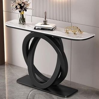 Generic Table Dentrée avec Plateau Épais, Table Console avec Cadre Géométrique, Meuble DEntrée en Faux Marbre, Console Dentrée de Couloir Industrielle(Black 1