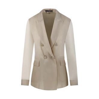 Max Mara Femme, Vestes, Beige, Taille: 36 FR Blazer Slogan en Organza de Soie
