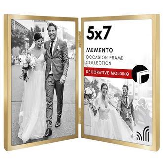 Americanflat Klapp-Bilderrahmen mit bruchfestem Glas, moderner Metall-Bilderrahmen, f&uuml;r 2 Fotos &agrave; 12,7 x 17,8 cm, goldfarben