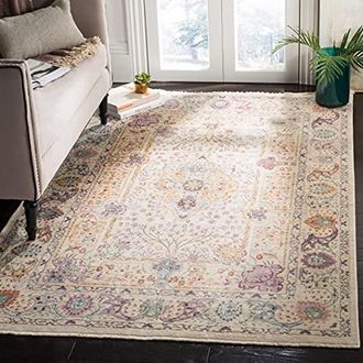 Safavieh Traditionell Teppich für Wohnzimmer, Esszimmer, Schlafzimmer - Illusion Collection, Kurzer Flor, Creme und Lila, 91 X 152 cm