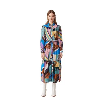 Suncoo Femme, Robes, Multicolore, Taille: 44 FR Robe Chemise Longue à Imprimé Graphique