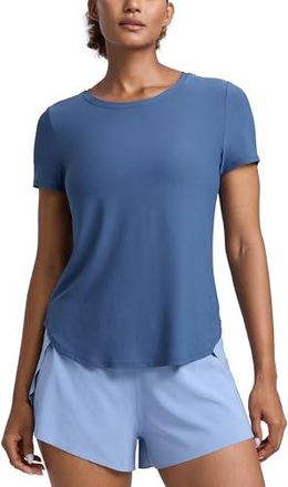 CRZ YOGA Cloudweight Chemisiers &agrave; Manches Courtes pour Femmes Hauts Dentra&icirc;nement &agrave; Fente Lat&eacute;rale Bleu Absolu 44