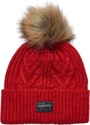 Superdry Damen Luxuri&ouml;se Beaniem&uuml;tze mit Zopfmuster Feuerrot Meliert 1SIZE
