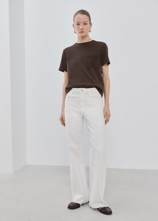 Mango T-shirt coton brod&eacute; chocolat - Femme - XXS - MANGO