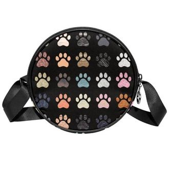 Generic Sac &agrave; bandouli&egrave;re rond pour femme, motif pattes color&eacute;es, petit sac &agrave; dos &agrave; bandouli&egrave;re avec fermeture &eacute;clair, bretelles r&eacute;glables, sac &agrave; main rond d&eacute;