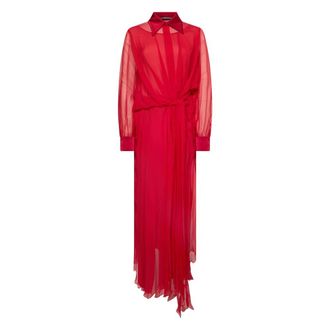 Alberta Ferretti Langes elegantes rotes Kleid mit transparenten &Auml;rmeln - - Dresses - Damen - Rot - M