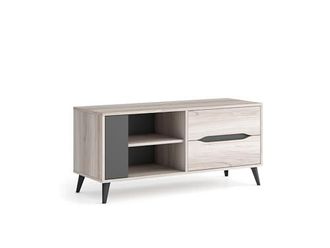 Skraut Home | Meuble TV De Salon | 51 x 113 x 40 cm | Convient Aux T&eacute;l&eacute;viseurs 32/40/42/50 | Mod&egrave;le Kai | Structure De Couleur Ch&ecirc;ne/Gris | Porte Couleur Gris