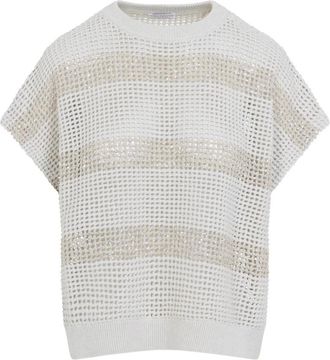 Brunello Cucinelli Femme, Pulls, Beige, Taille: 36 FR Maille ras du cou