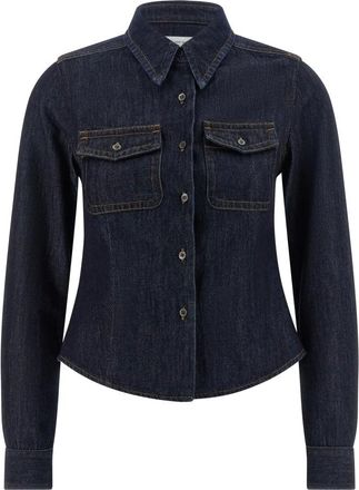 Dries Van Noten Femme, Blouses et Chemises, Bleu, Taille: 38 FR Cellie Den Cotton Denim Shirt